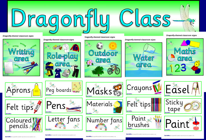 Dragonfly-themed signs and labels pack (SB868) - SparkleBox