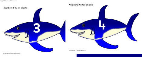 Numbers 0-50 on sharks (SB898) - SparkleBox