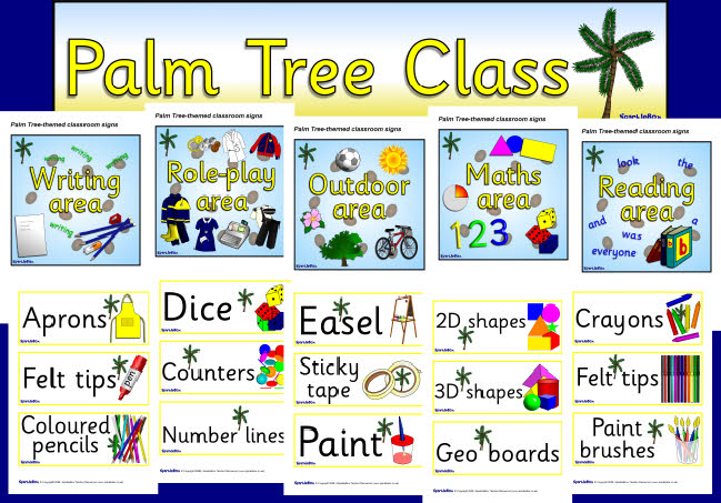 Palm Tree-themed classroom signs and labels pack (SB940) - SparkleBox