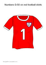 Numbers 0-50 on red football shirts (SB973) - SparkleBox