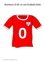 Numbers 0-50 on red football shirts (SB973) - SparkleBox
