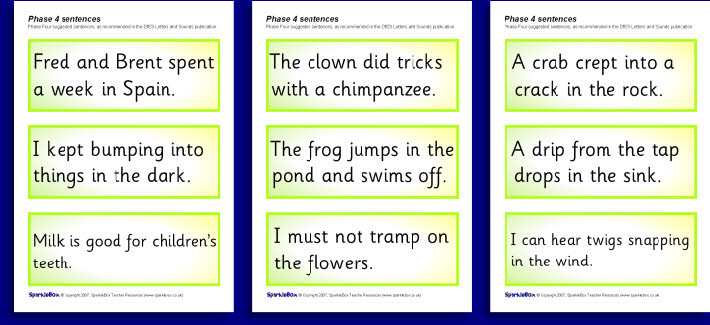 Phase 4 sentences cards (SB983) - SparkleBox
