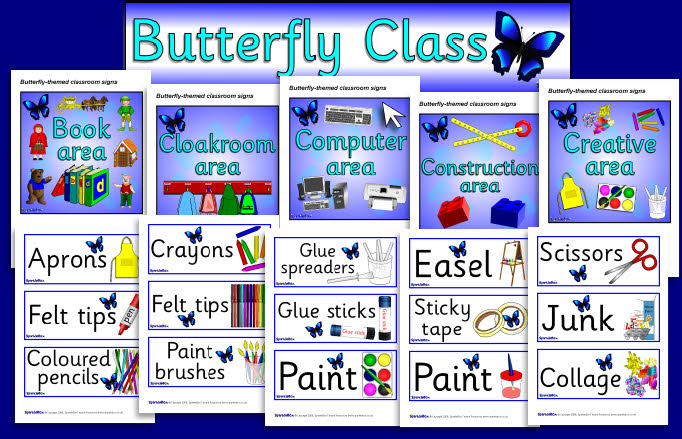 Butterfly-themed classroom signs and labels pack (SB1405) - SparkleBox