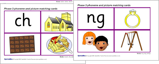 Phase 3 phoneme and picture matching cards (SB1771) - SparkleBox